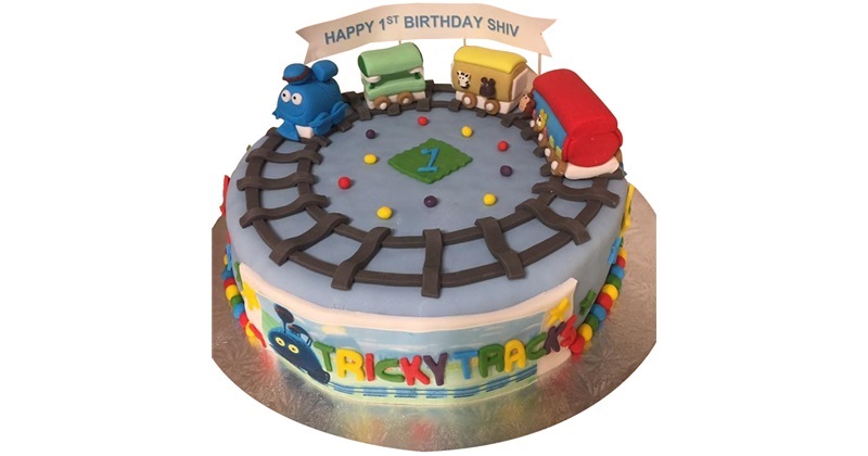 Colourful Tricky Tracks 1st Birthday Cake For Kids